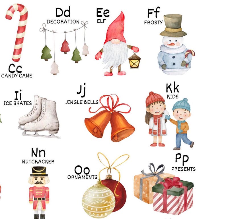 Christmas ABC Alphabet Letters Educational Poster, Wall Art Kids Decor ...