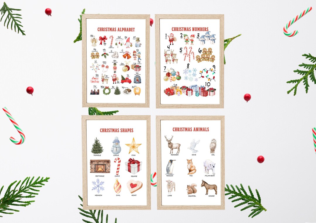 Christmas ABC 123 Alphabet Numbers Educational Poster, Holiday ...