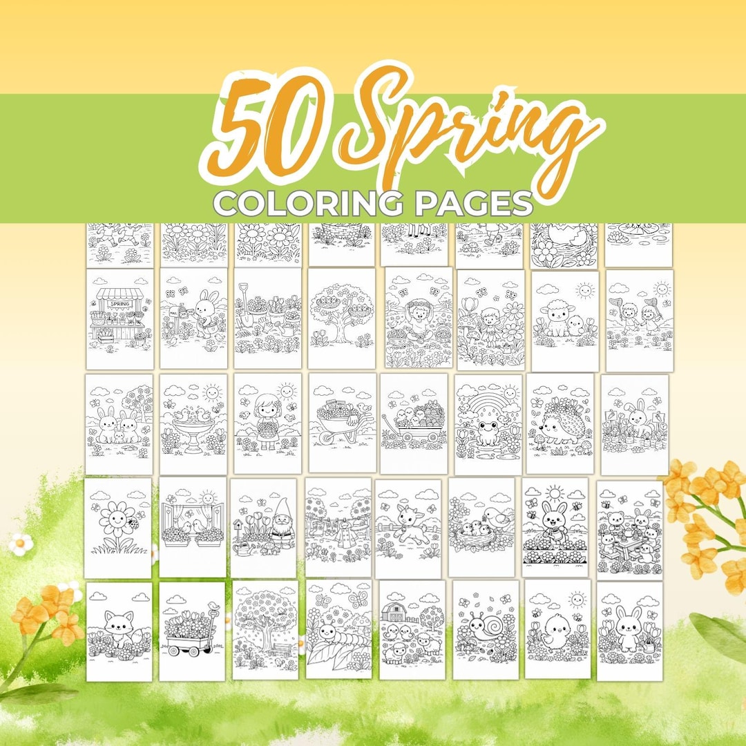50 Spring Coloring Pages, Spring Coloring Book, Spring Coloring Sheets ...