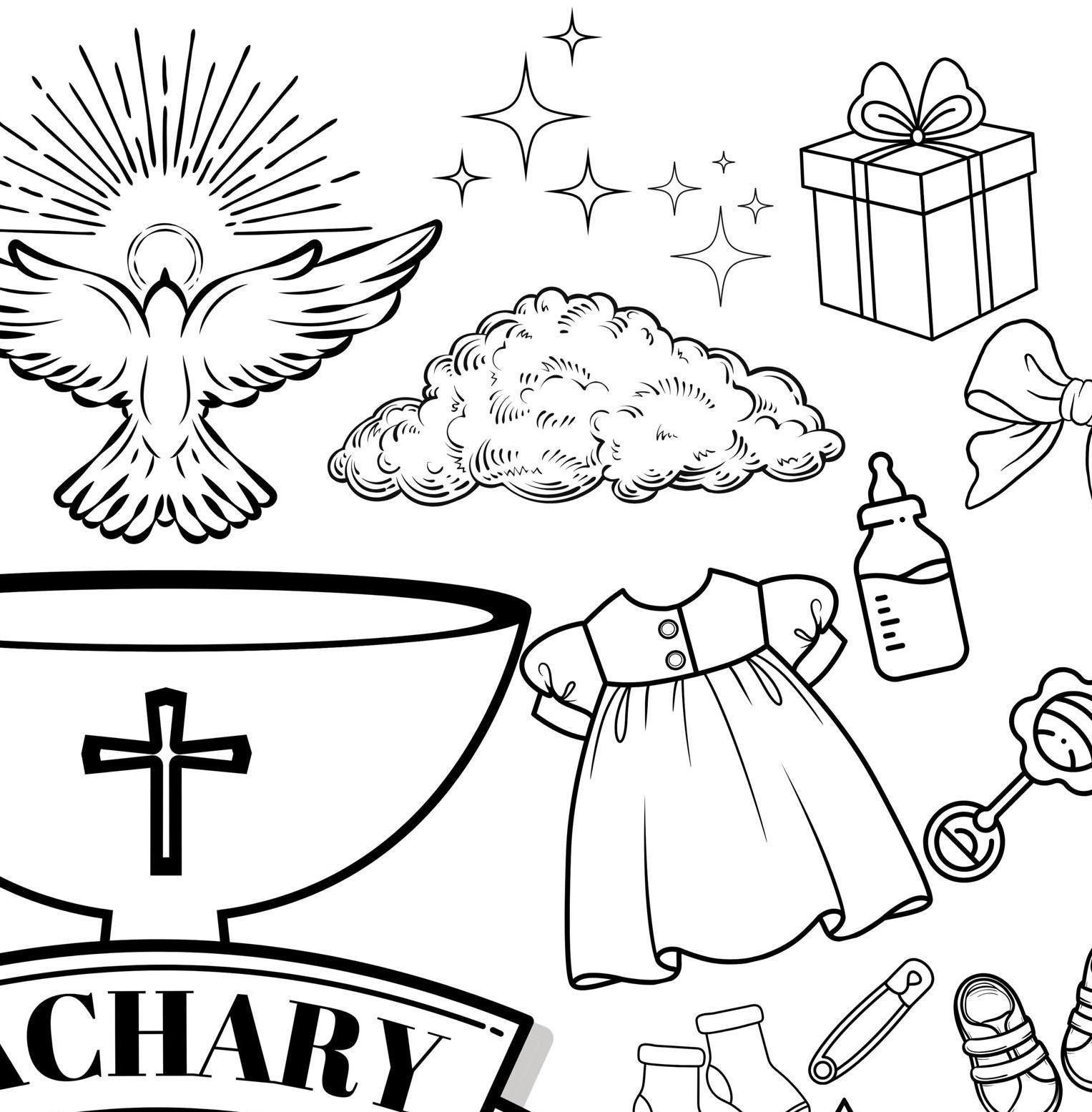 Printable Baptism Coloring Placemat, Christening Coloring Page ...