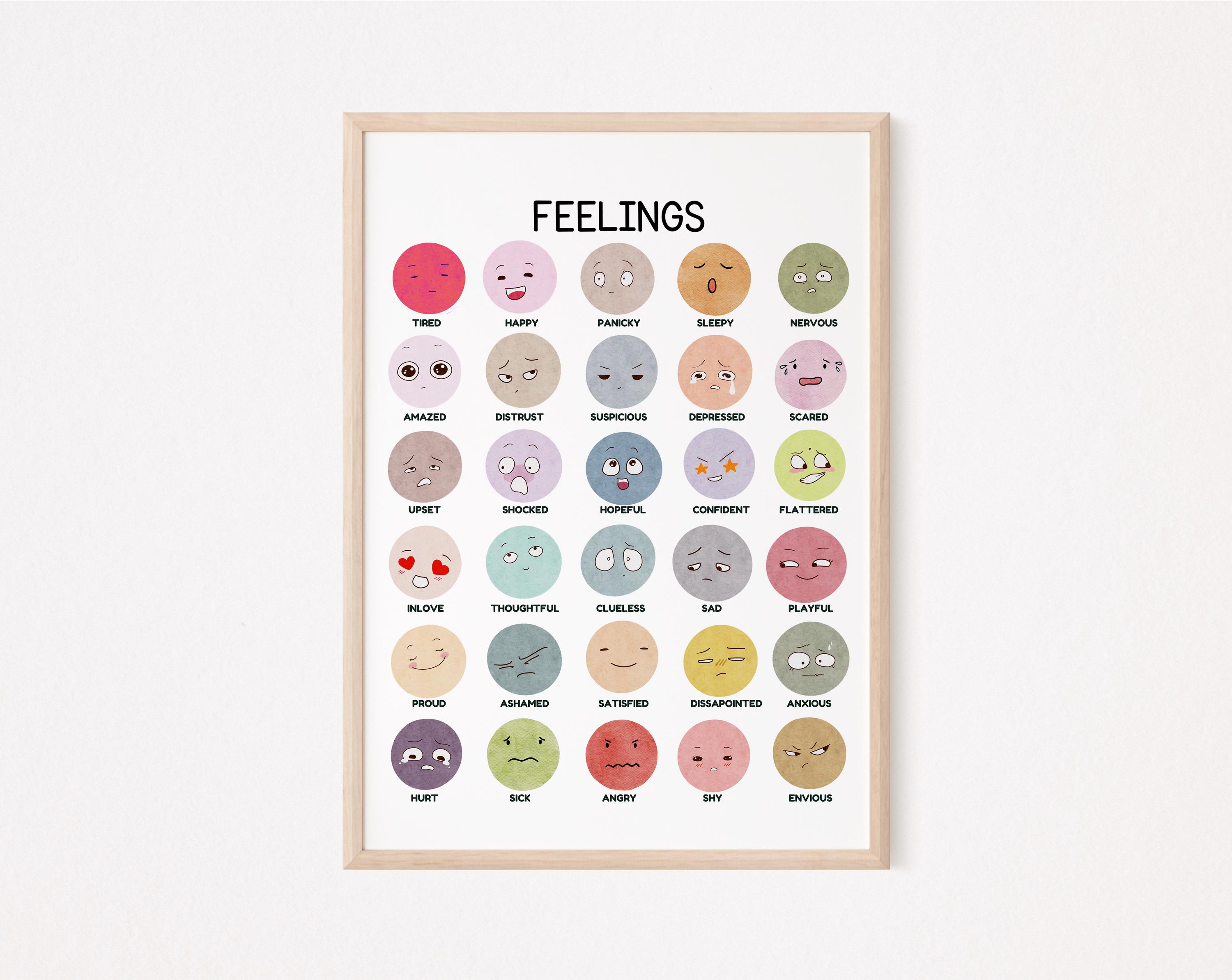 Rainbow Feelings Chart, Kids Feelings, Printable Wall Art, Toddler ...