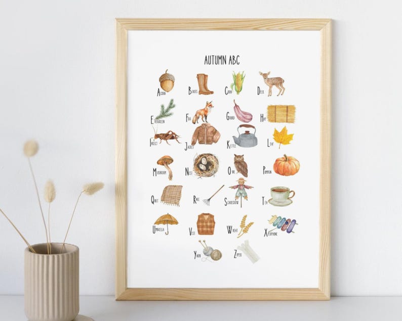 Fall Alphabet Poster, Kids Wall Art, Nursery Decor, Educational ...