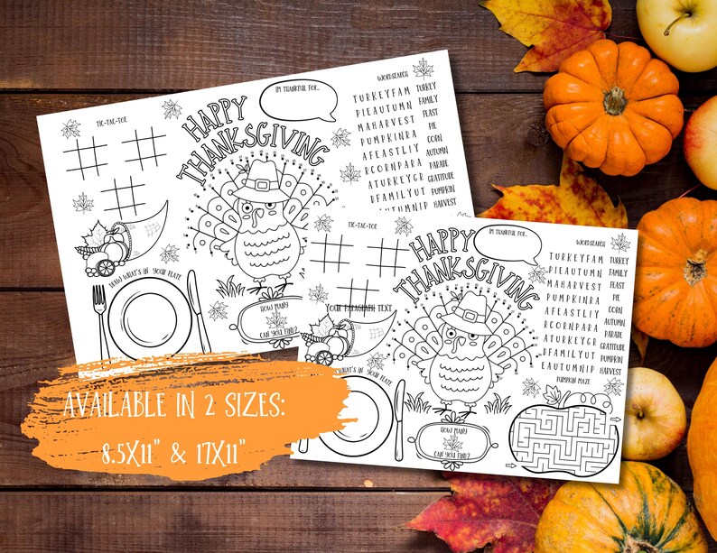 Printable Thanksgiving Coloring Pages, Thanksgiving Activity Placemat ...