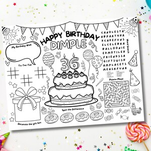 Personalized Printable Any Age Birthday Coloring Placemat, Birthday ...