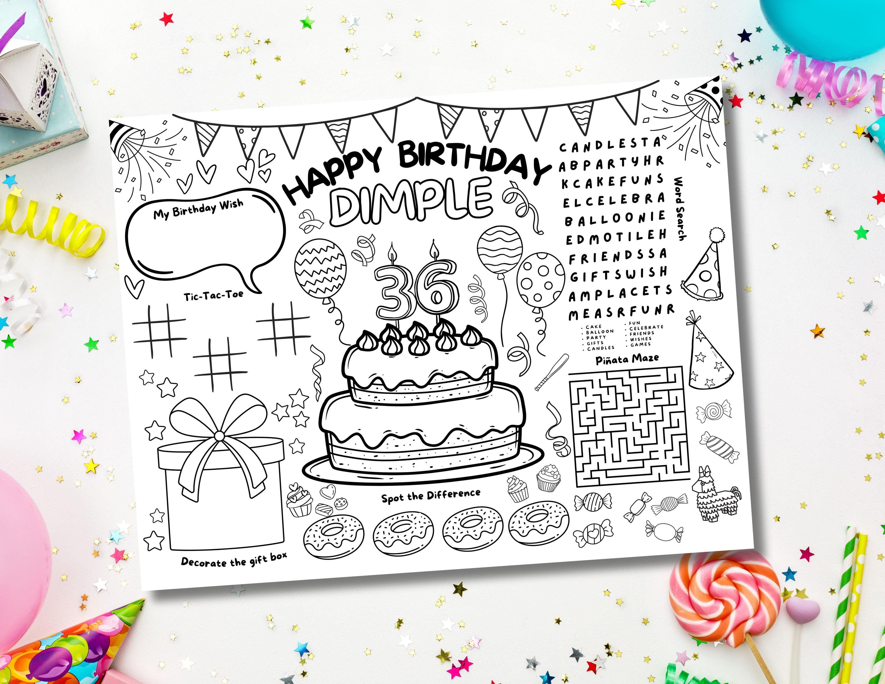 Personalized Printable Any Age Birthday Coloring Placemat, Birthday ...