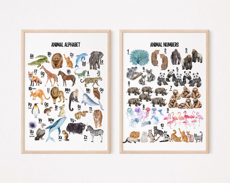 Animal Alphabet Numbers Prints, Animal Poster ABC, Kids Room Decor ...