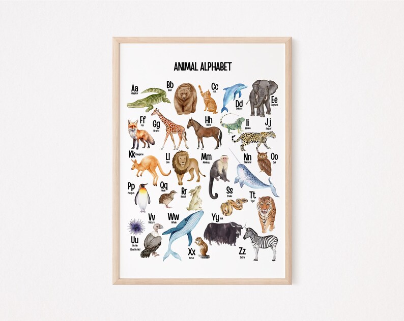 Animal Alphabet Numbers Prints, Animal Poster ABC, Kids Room Decor ...