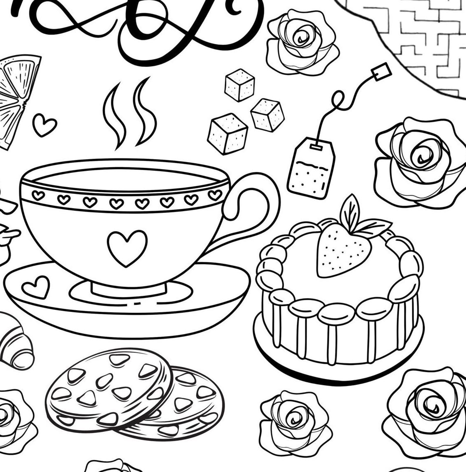 Tea Party Coloring Placemat, High Tea Birthday Activity, Printable Par ...