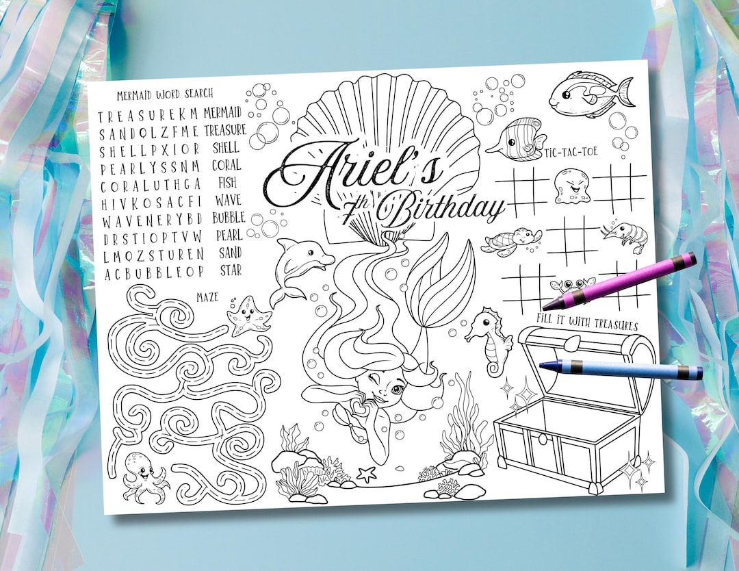 Mermaid Activity Placemat, Mermaid Coloring Page, Printable Mermaid ...