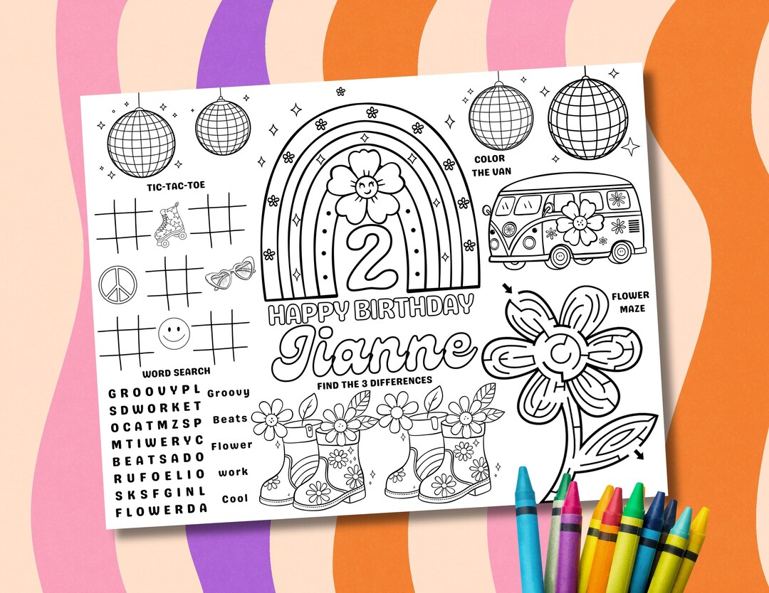 Groovy Coloring Placemat, Groovy Birthday Activity Page, Printable ...