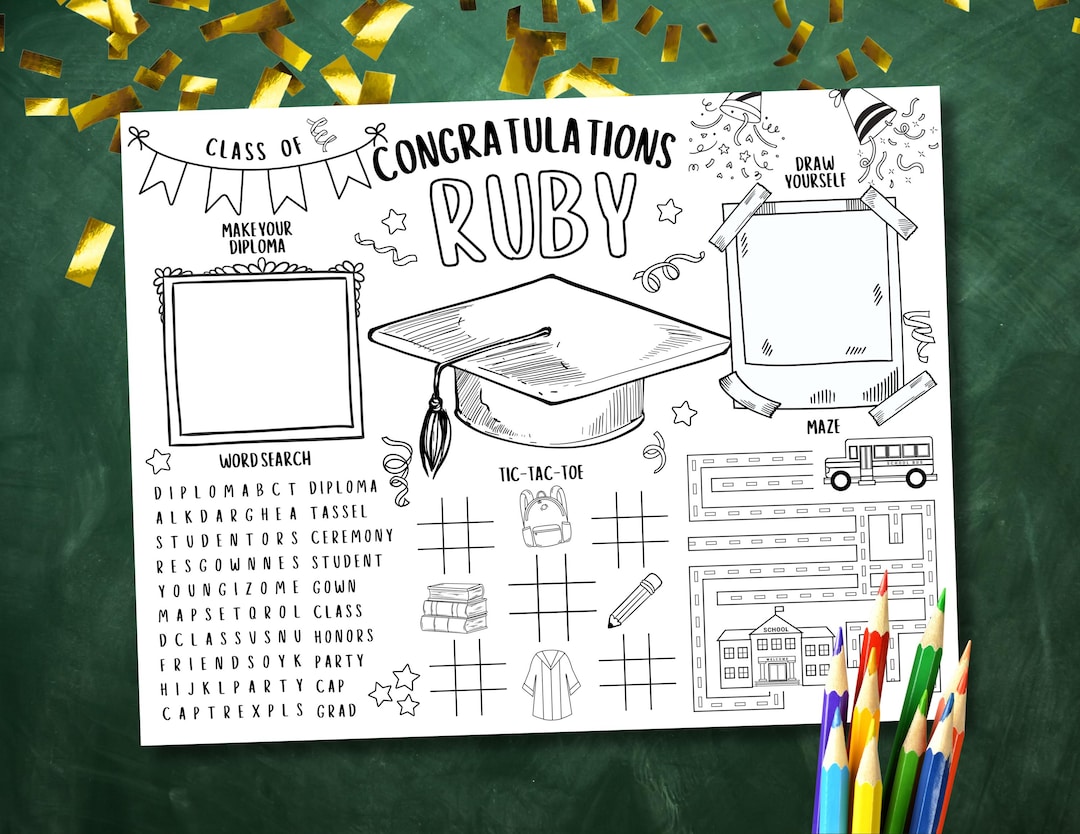 Personalized Graduation Activity Placemat, Printable Graduation ...