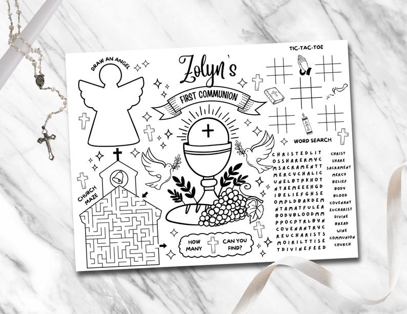Printable First Communion Coloring Placemat, First Communion Coloring ...