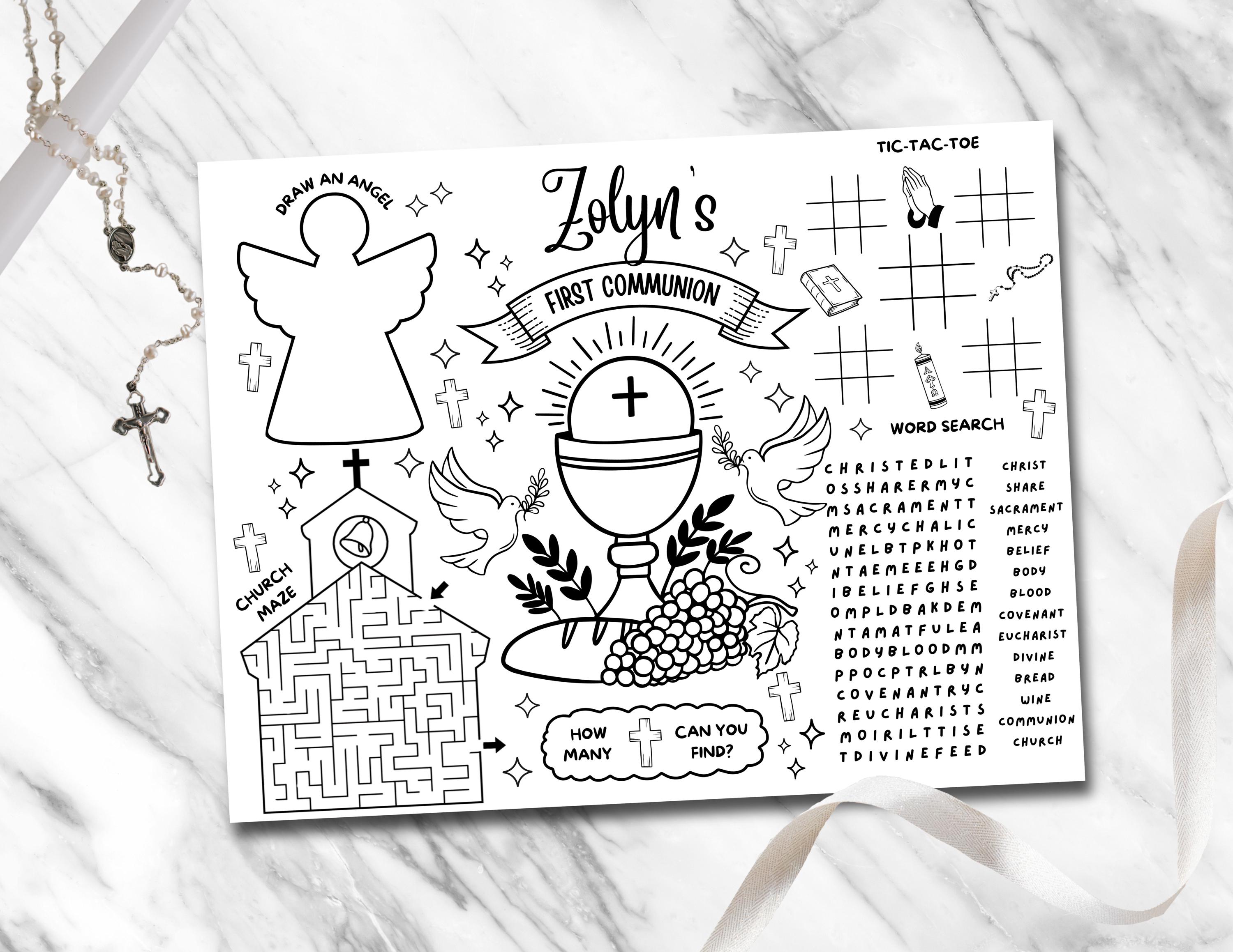 Printable First Communion Coloring Placemat, First Communion Coloring ...