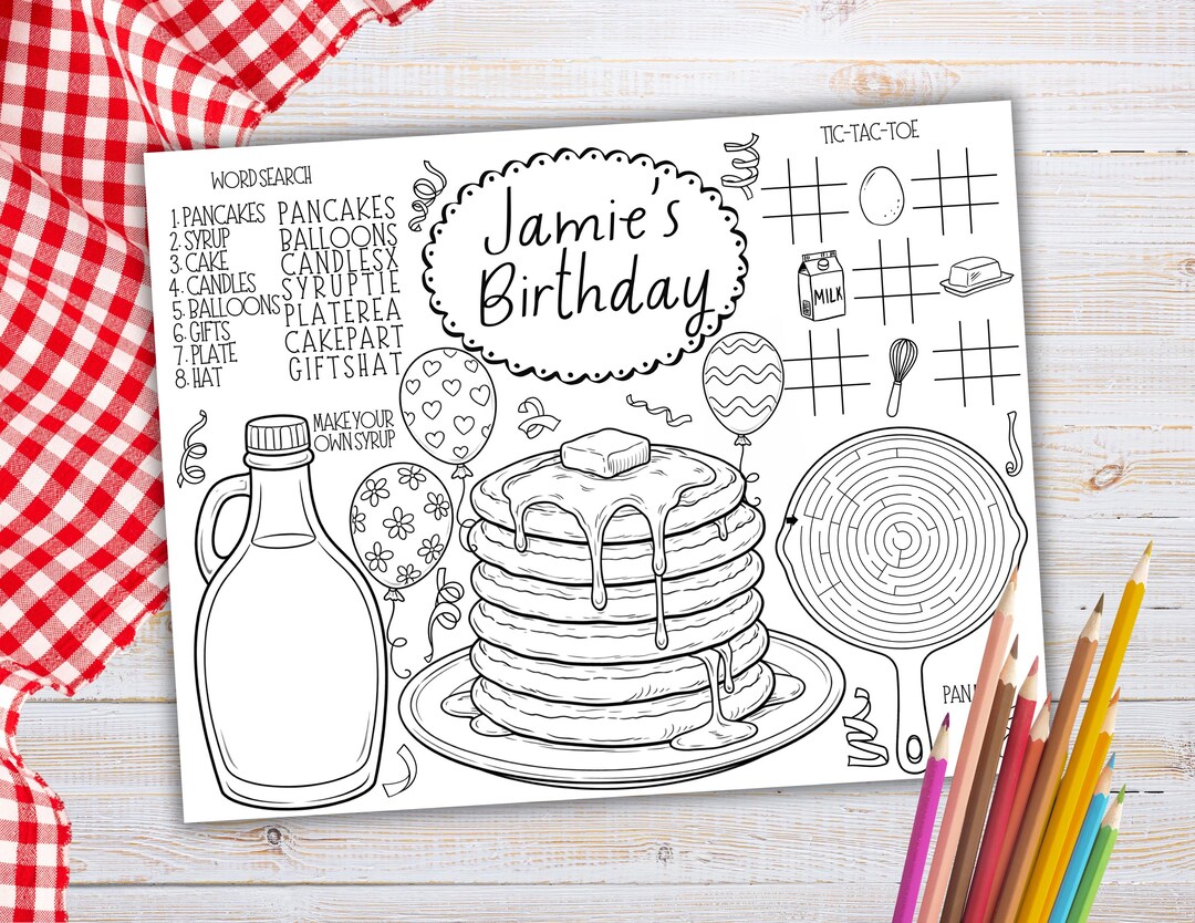 Printable Pancakes Activity Sheet, Kids Coloring Placemat, Pancake ...