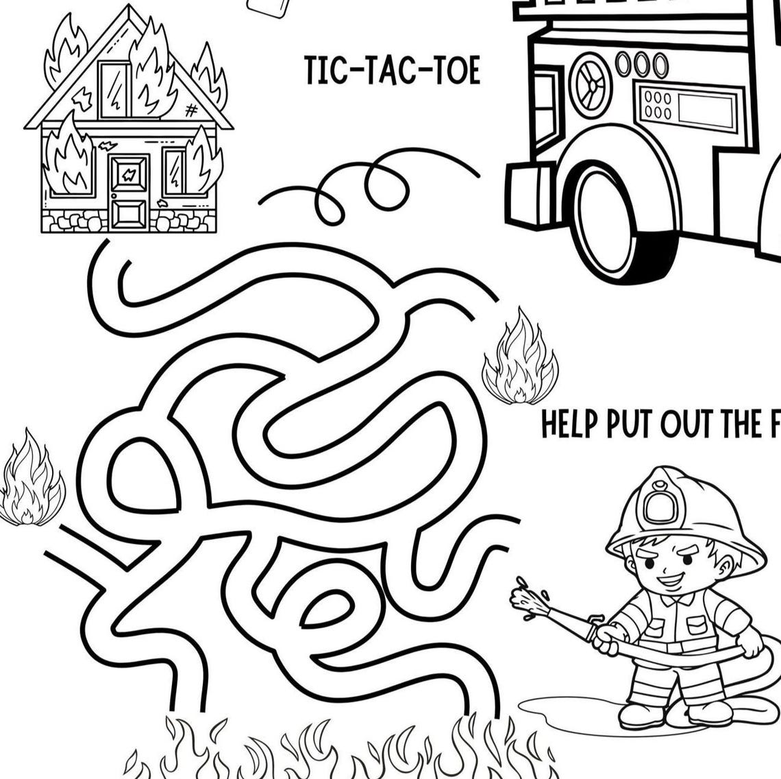 Printable Firefighter Activity Placemat, Firetruck Birthday Coloring ...