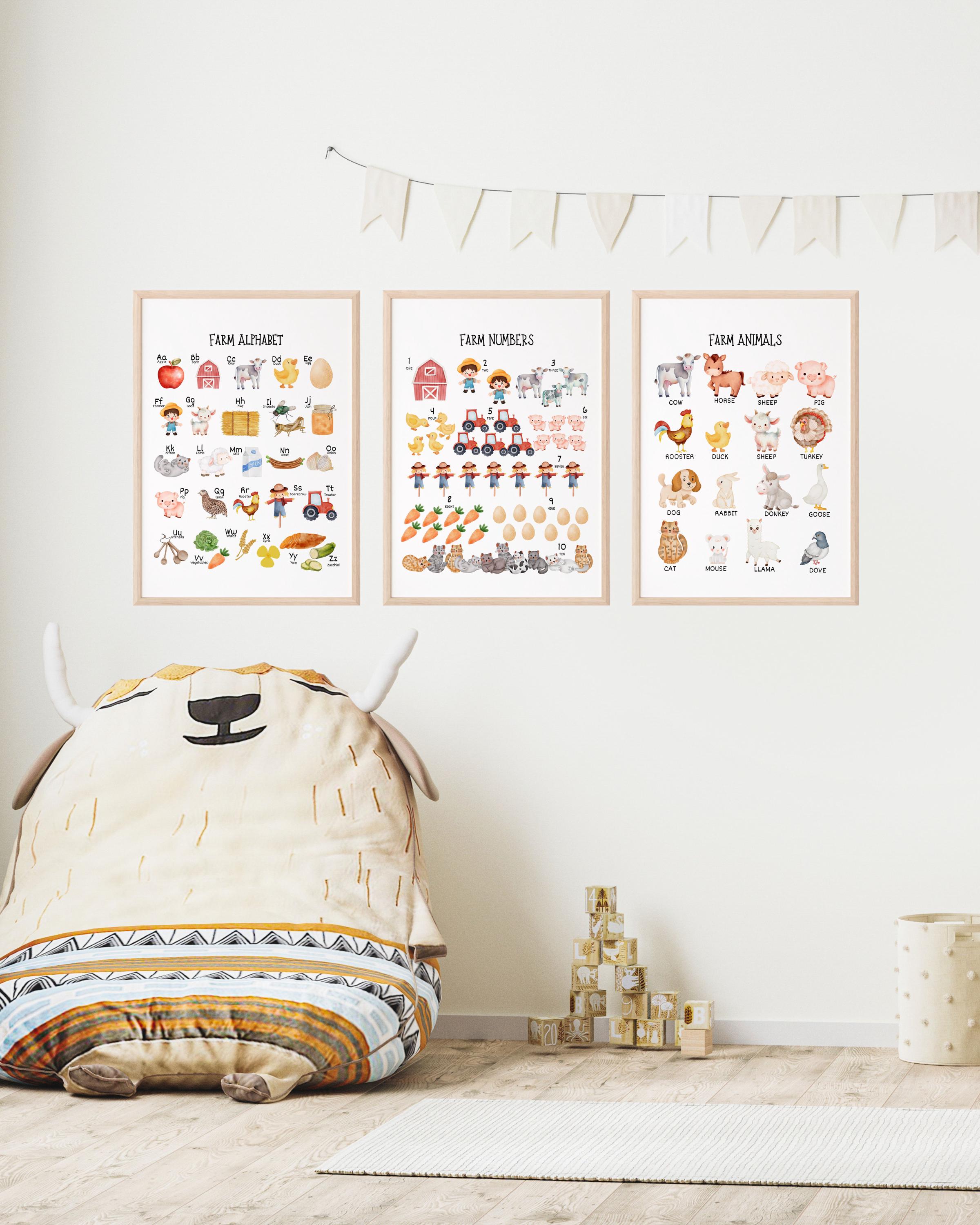 Farm Animals Alphabet Numbers Print, Farm Animals Nursery Wall Art ...