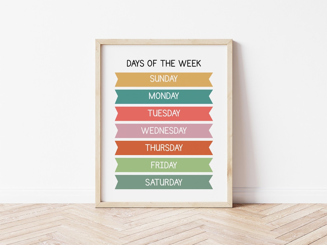 Days of the Week Printable, Montessori Education Poster, Playroom ...