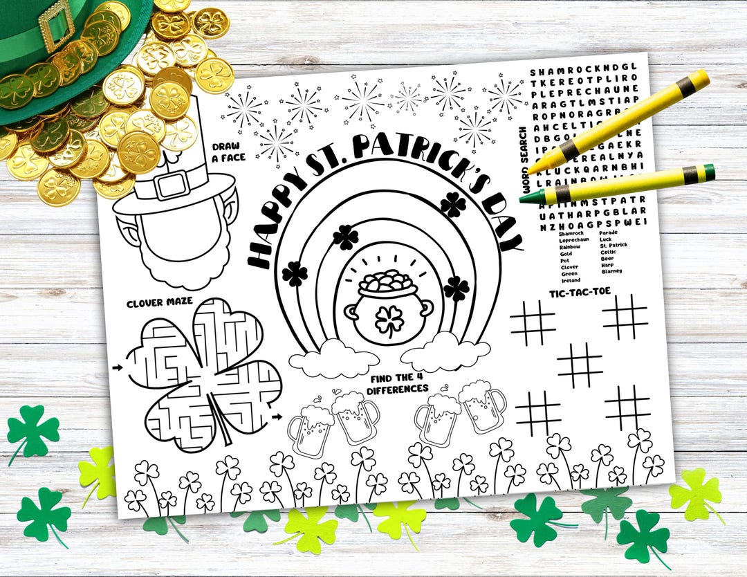St. Patrick's Day Coloring Sheet, St Patrick's Activity Placemat, Saint ...