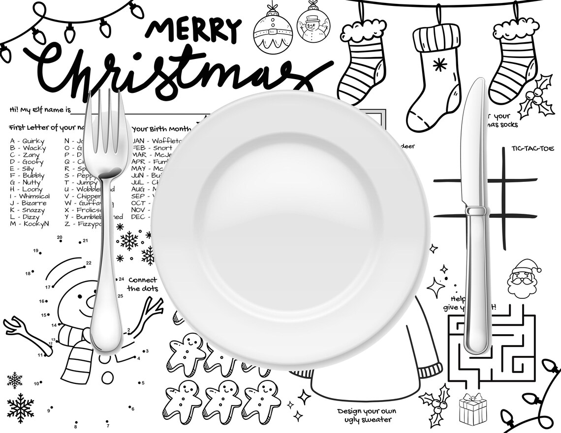 Christmas Printable Activity Placemat. Christmas Coloring Pages ...