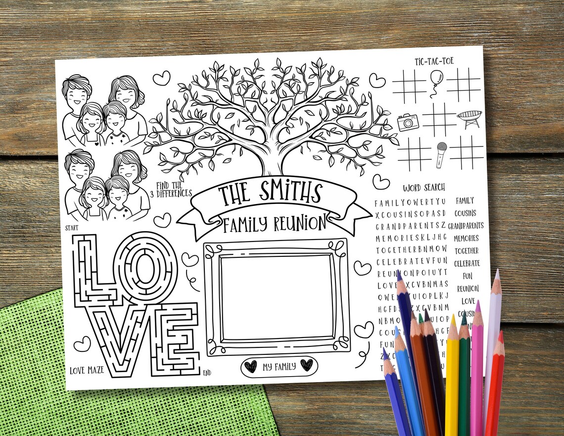 Personalized Family Reunion Coloring Page, Family Reunion Activity ...