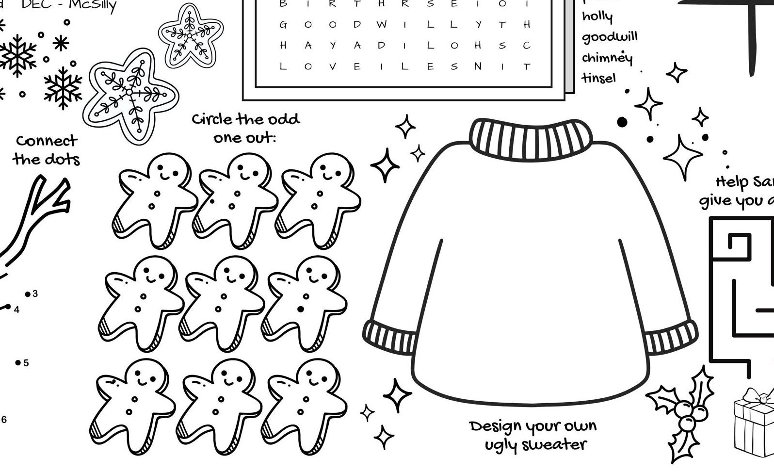 Christmas Printable Activity Placemat. Christmas Coloring Pages ...