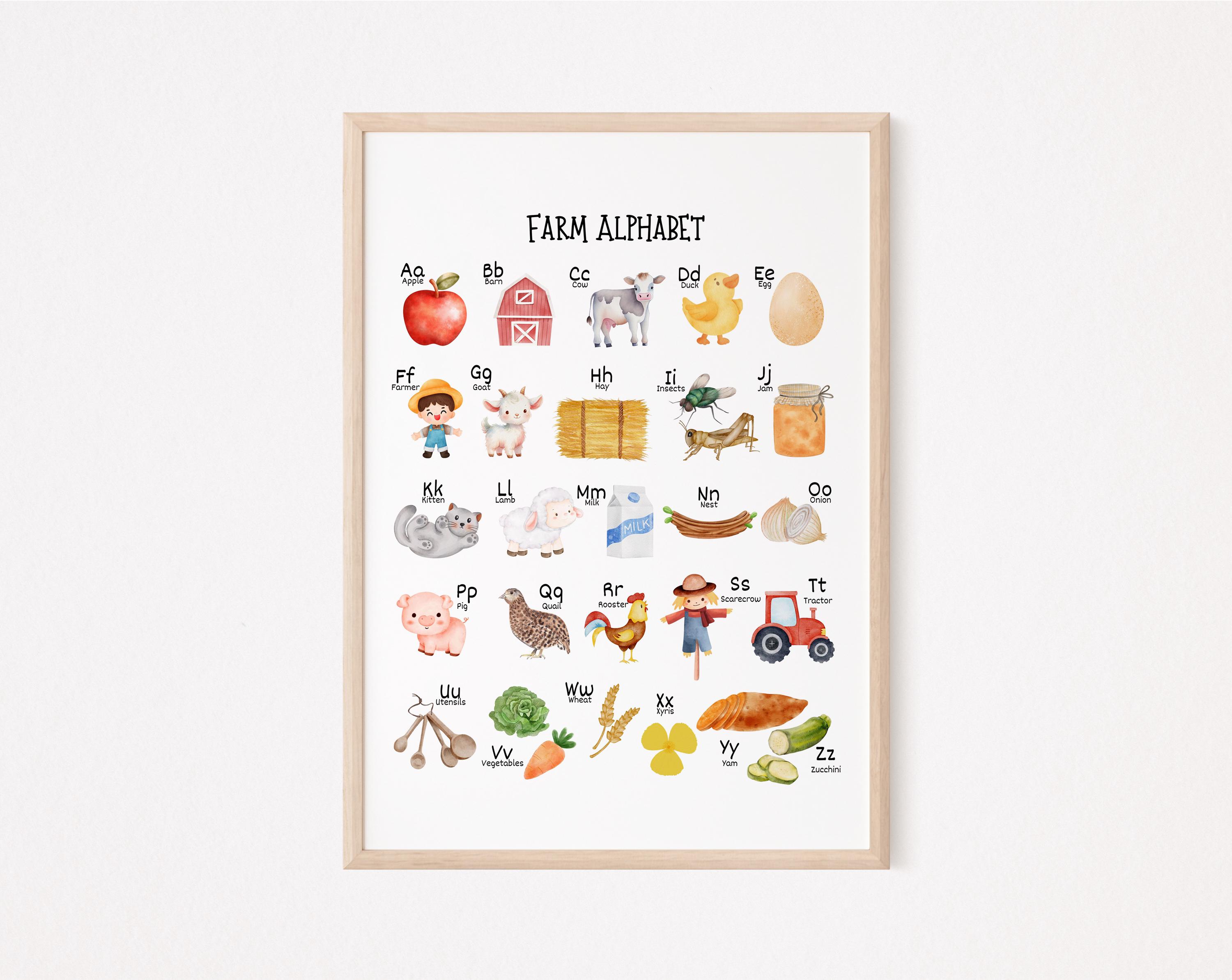 Farm Animals Alphabet Numbers Print, Farm Animals Nursery Wall Art ...