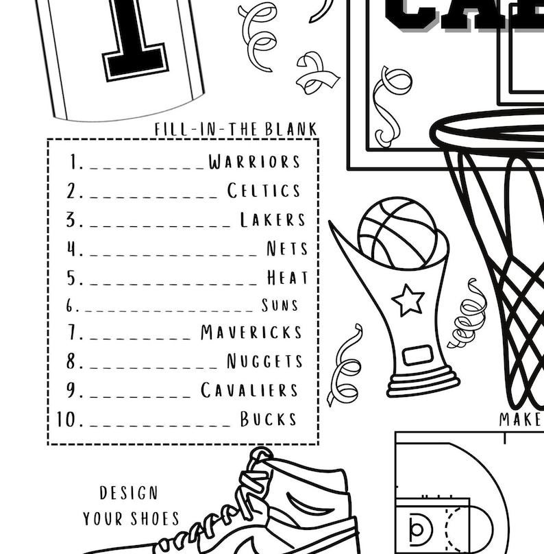 Basketball Coloring Page, Basketball Birthday Party Placemat ...