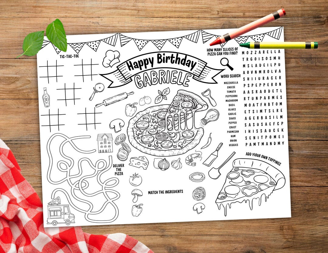 Pizza Party Placemat, Pizza Coloring Placemat, Pizzeria Party Activity ...