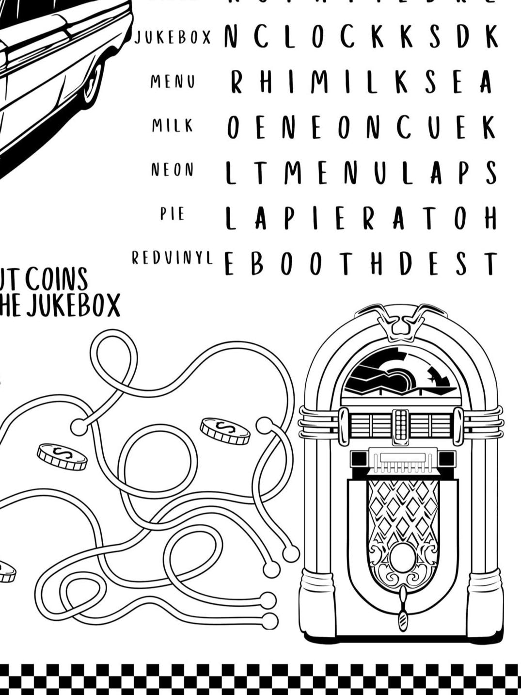 Retro Diner Coloring Placemat, American Diner Coloring Page, Kids Retro ...