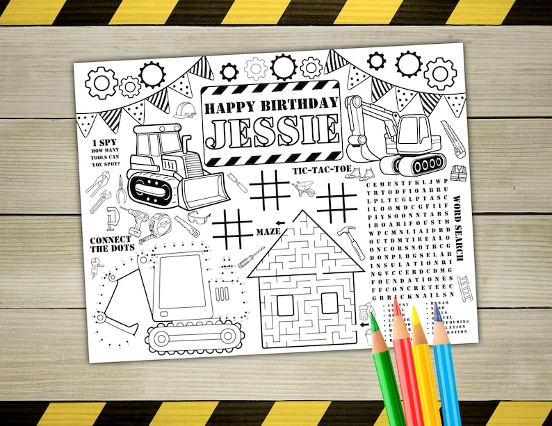 Construction Printable Activity, Birthday Coloring Page, Construction ...