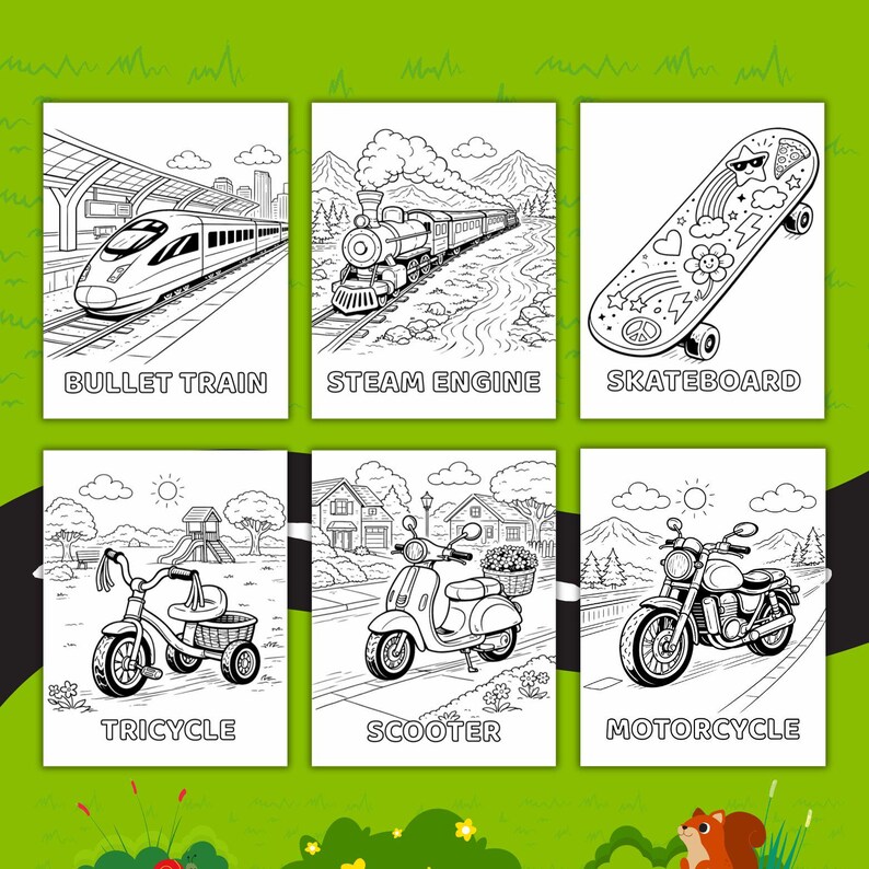 50 Vehicle Coloring Pages, Transportation Coloring Book, Cars Coloring ...