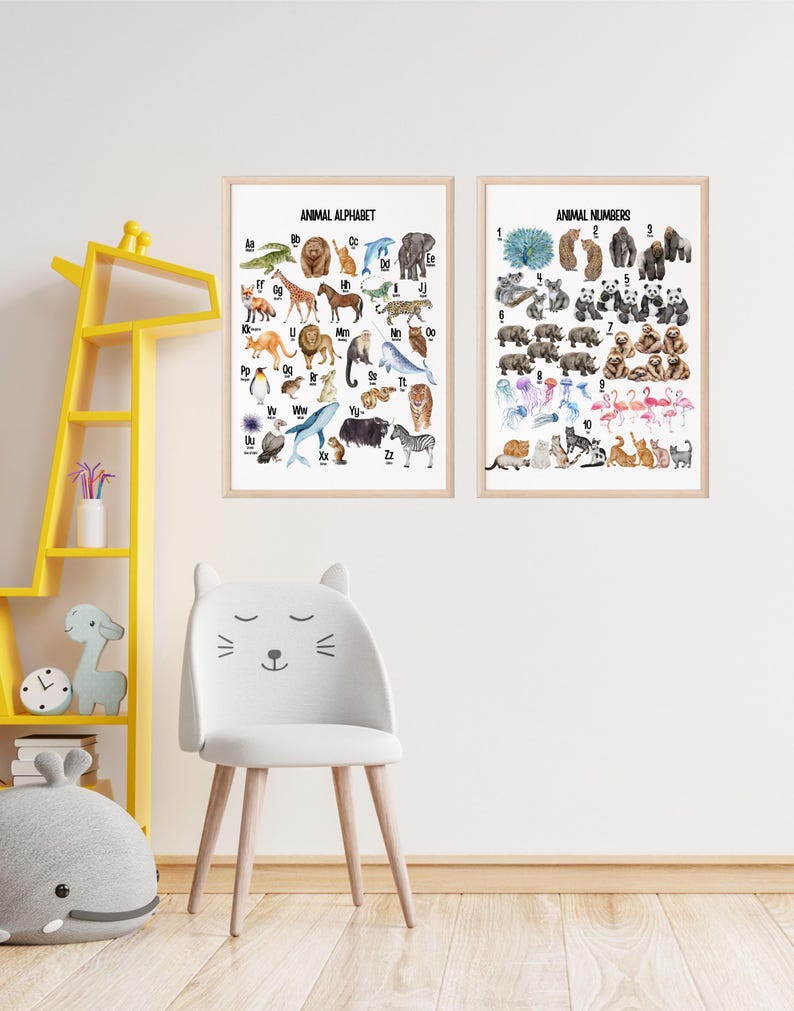 Animal Alphabet Numbers Prints, Animal Poster ABC, Kids Room Decor ...