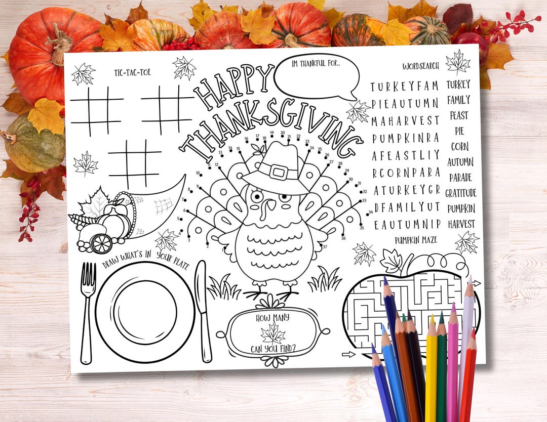 Printable Thanksgiving Coloring Pages, Thanksgiving Activity Placemat ...
