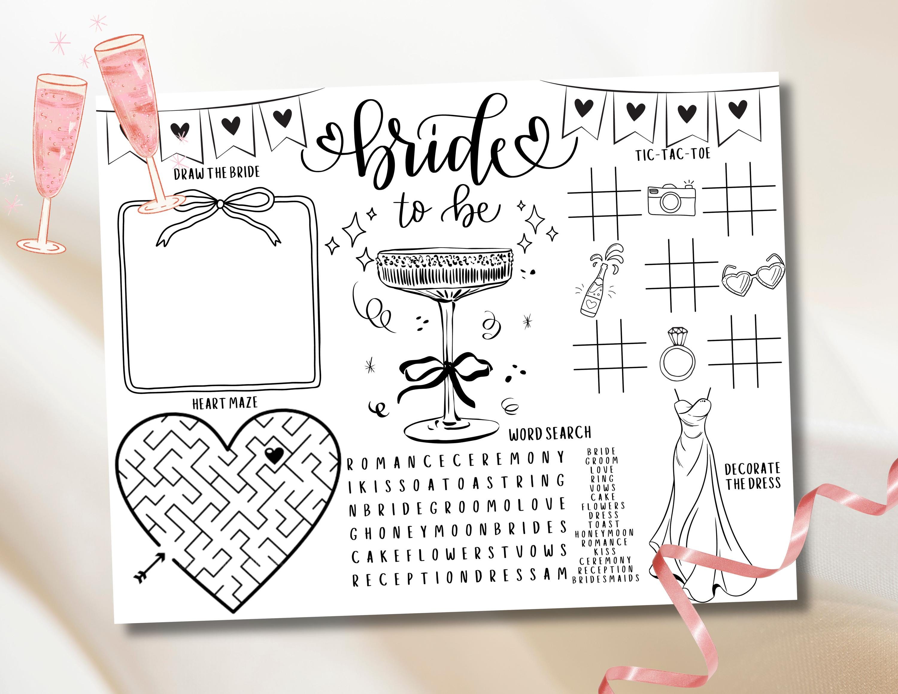 Bridal Shower Activity Placemat, Bachelorette Coloring Pages, Hen Party ...