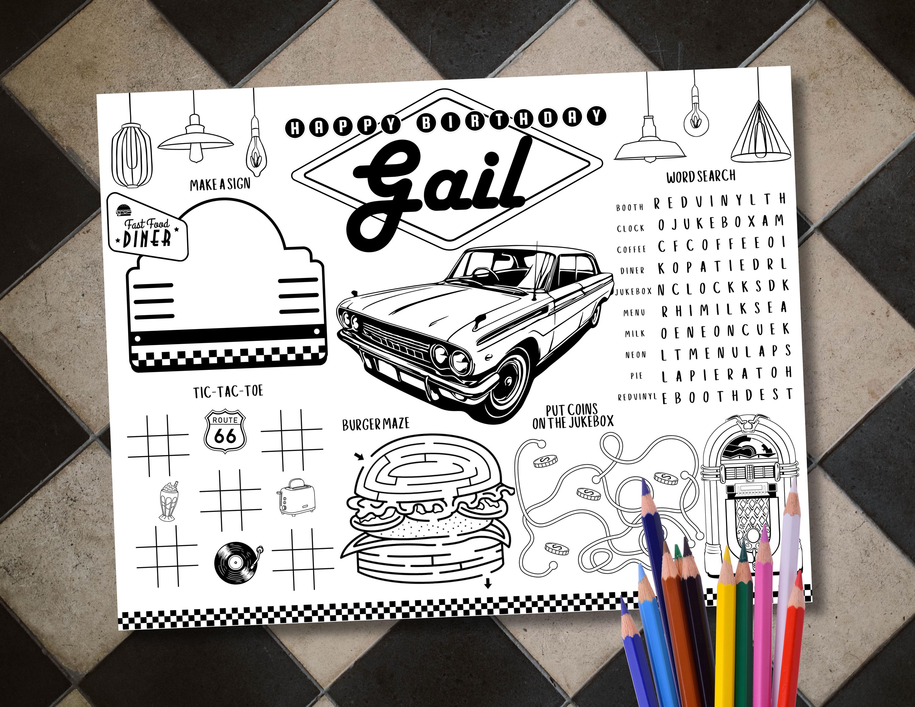 Retro Diner Coloring Placemat, American Diner Coloring Page, Kids Retro ...