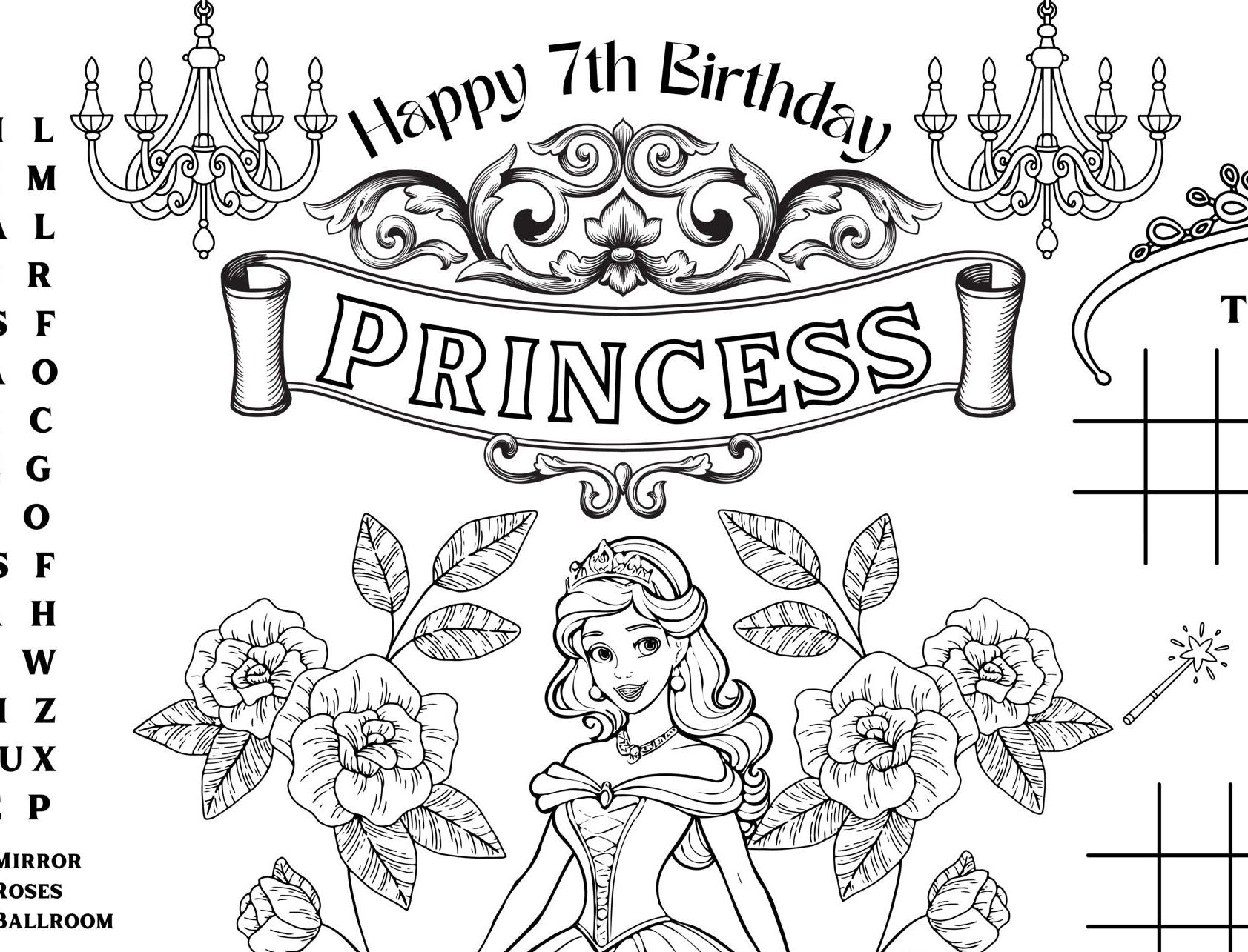 Princess Coloring Placemat, Personalized Fairytale Party Activity, Kids ...