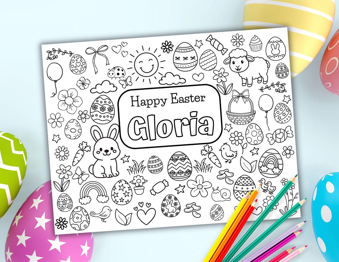 Happy Easter Coloring Placemats, Printable Easter Placemat, Easter Egg ...
