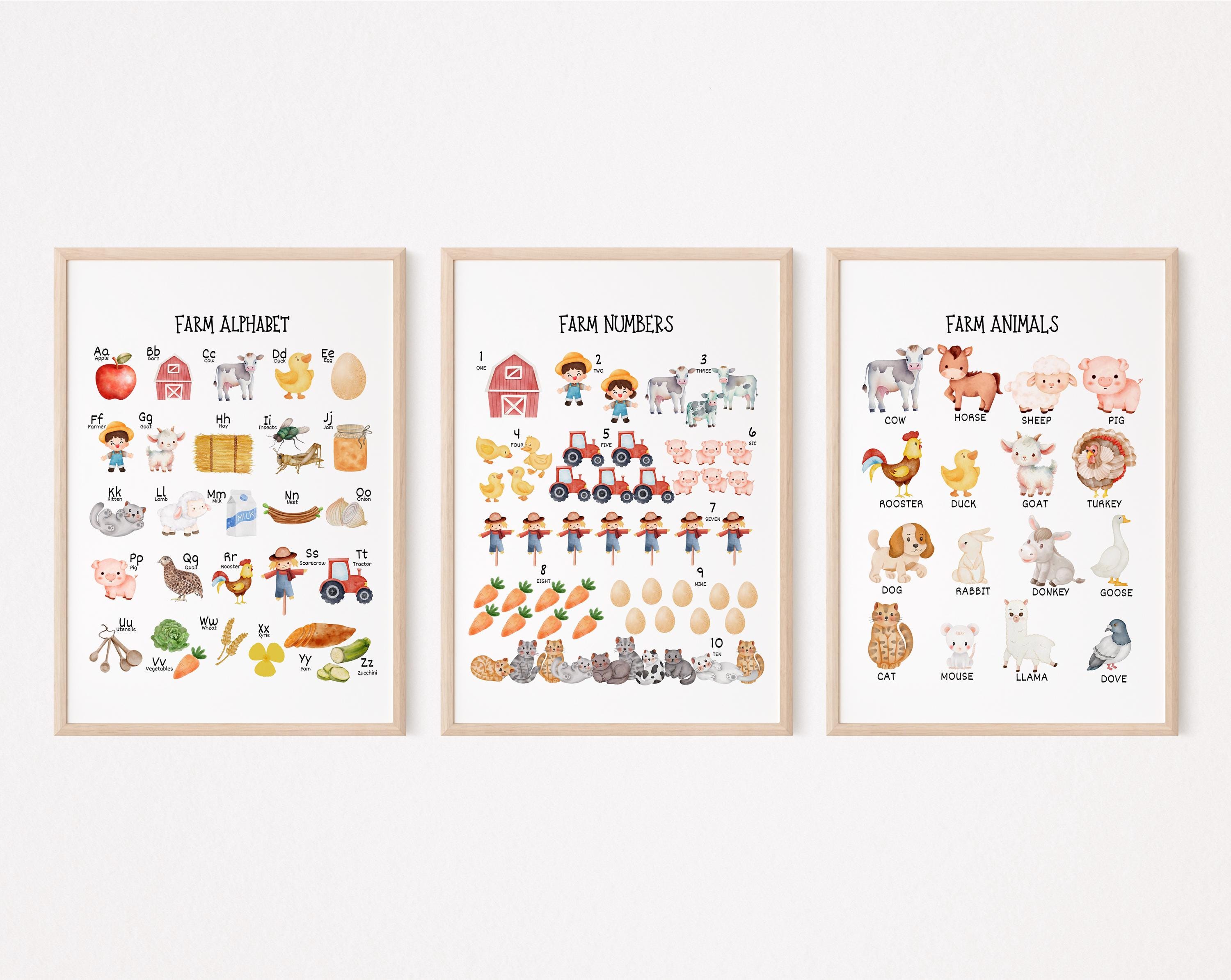 Farm Animals Alphabet Numbers Print, Farm Animals Nursery Wall Art ...