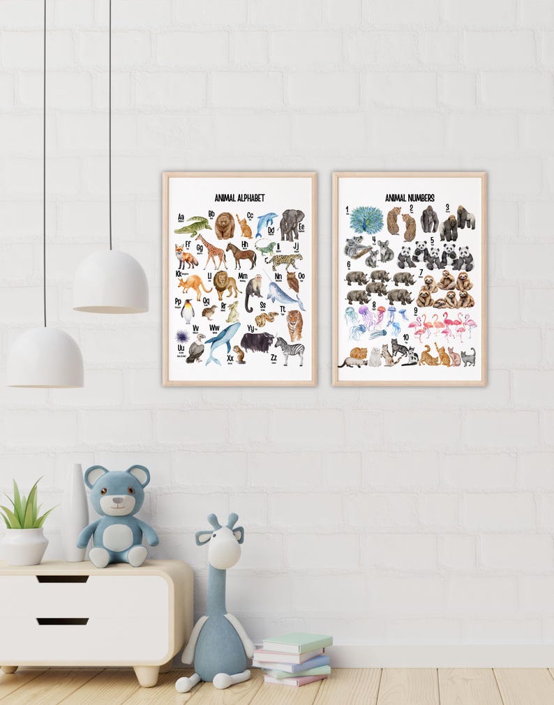 Animal Alphabet Numbers Prints, Animal Poster ABC, Kids Room Decor ...