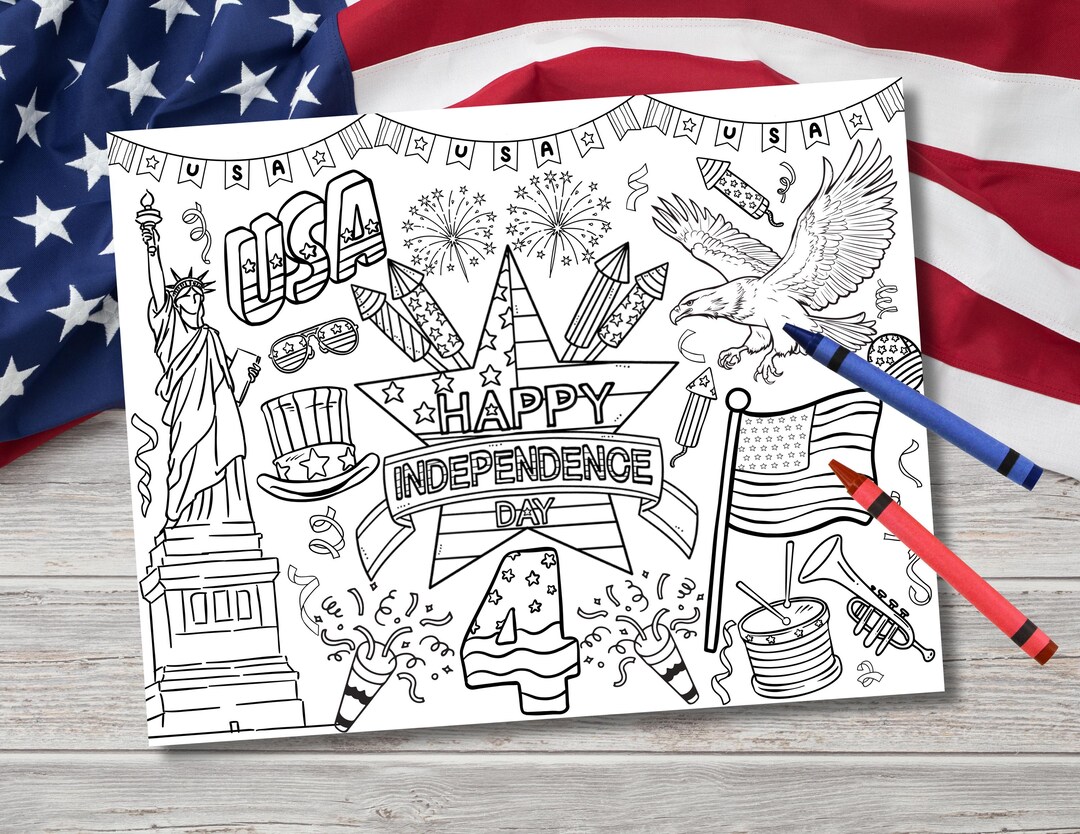 Printable 4th of July Coloring Placemat for Kids, July 4th Activity ...