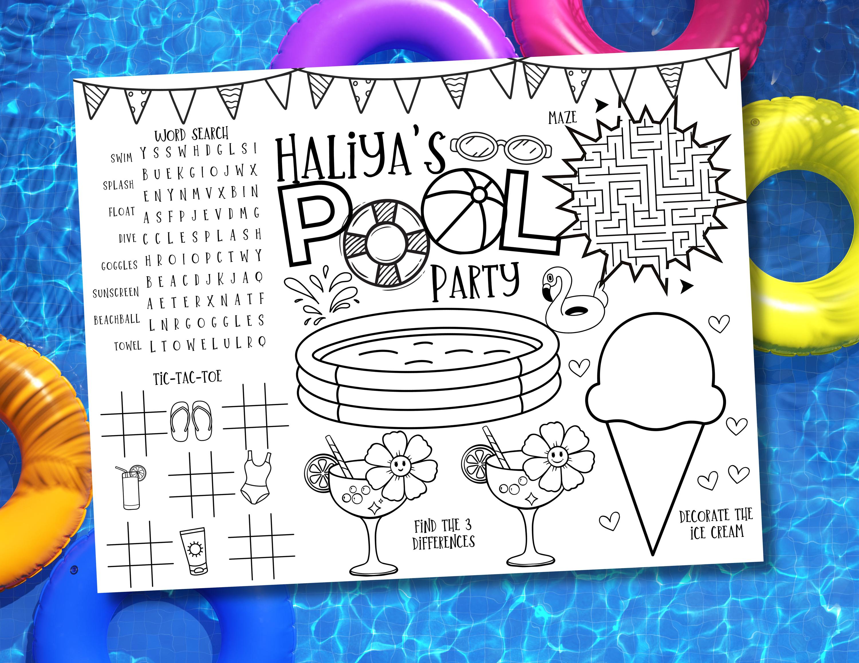 Pool Party Activity Sheet, Summer Birthday Party Favor, Kids Pool Party ...