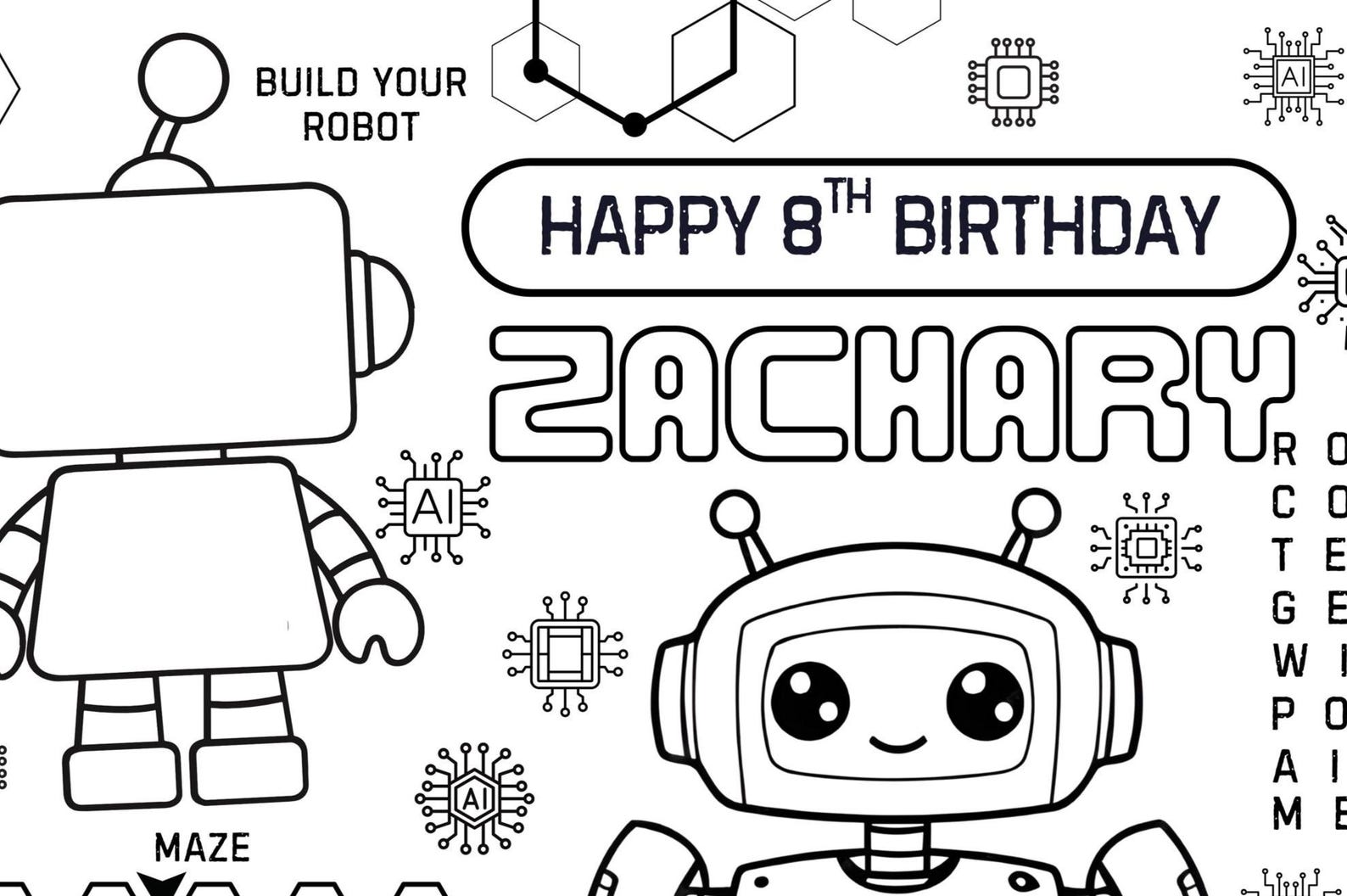 Robots Activity Sheet, Robot Coloring Placemat, Party Activity Sheet ...