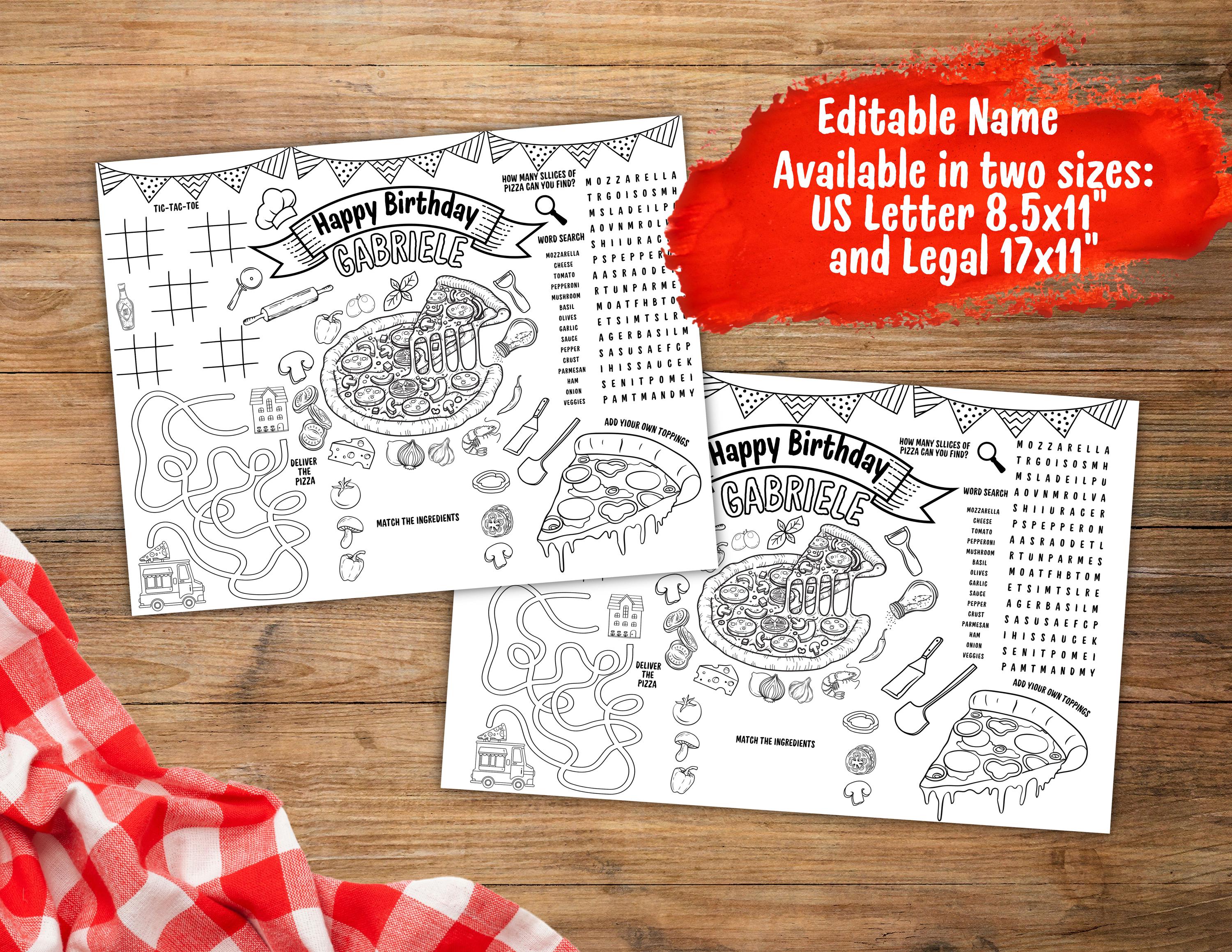 Pizza Party Placemat, Pizza Coloring Placemat, Pizzeria Party Activity ...