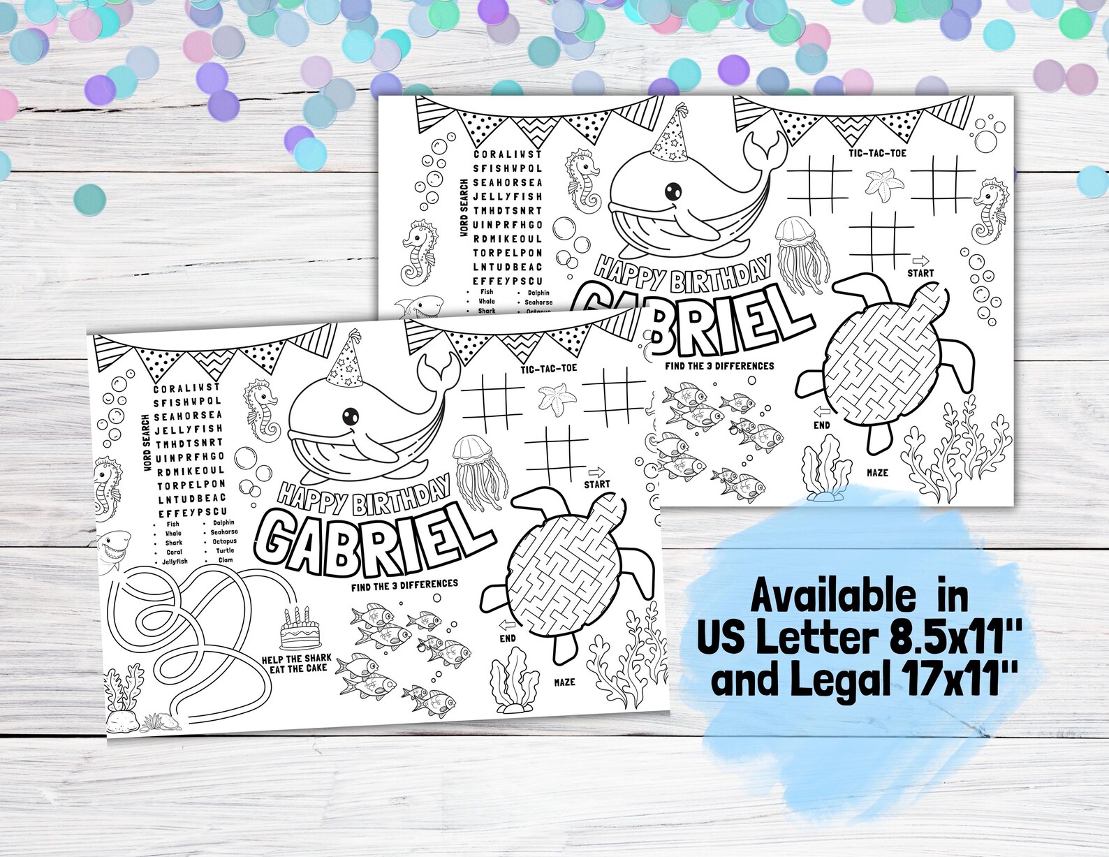 Under the Sea Birthday Party Placemat, Ocean Animal Coloring, Sea ...