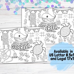 Under the Sea Birthday Party Placemat, Ocean Animal Coloring, Sea ...