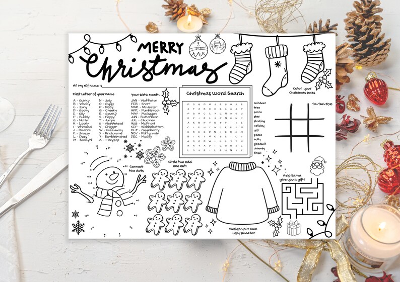 Christmas Printable Activity Placemat. Christmas Coloring Pages ...