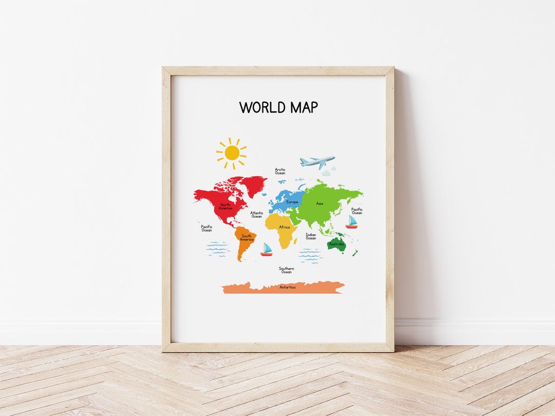 Printable Kids World Map, Continents Oceans Educational Chart, World ...