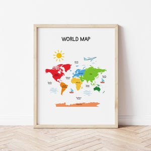 Printable Kids World Map, Continents Oceans Educational Chart, World ...