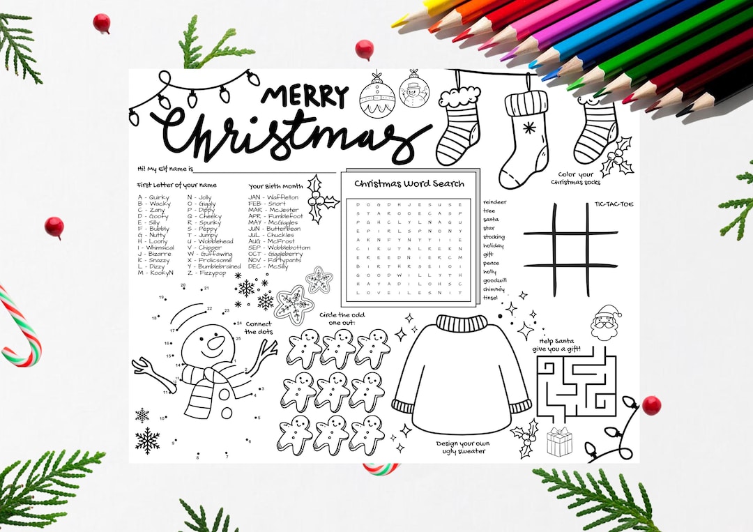 Christmas Printable Activity Placemat. Christmas Coloring Pages ...
