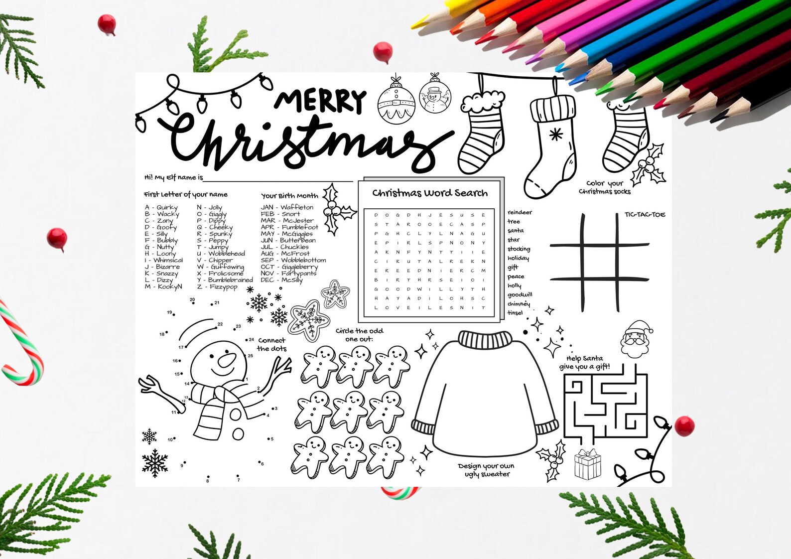 Christmas Printable Activity Placemat. Christmas Coloring Pages ...
